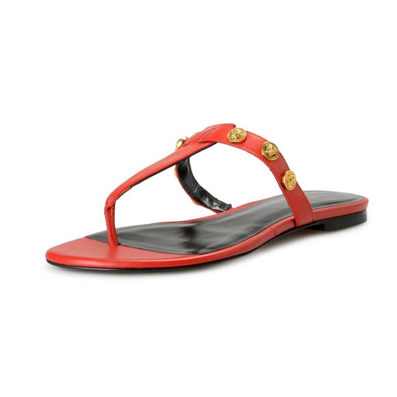Versace | Shoes | Versace Womens Red Metal Medusa Studs Sandals Flip ...